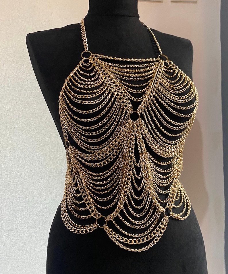 Gold Multi Layered Body Chain Bralette: Rave Festival Top - Etsy