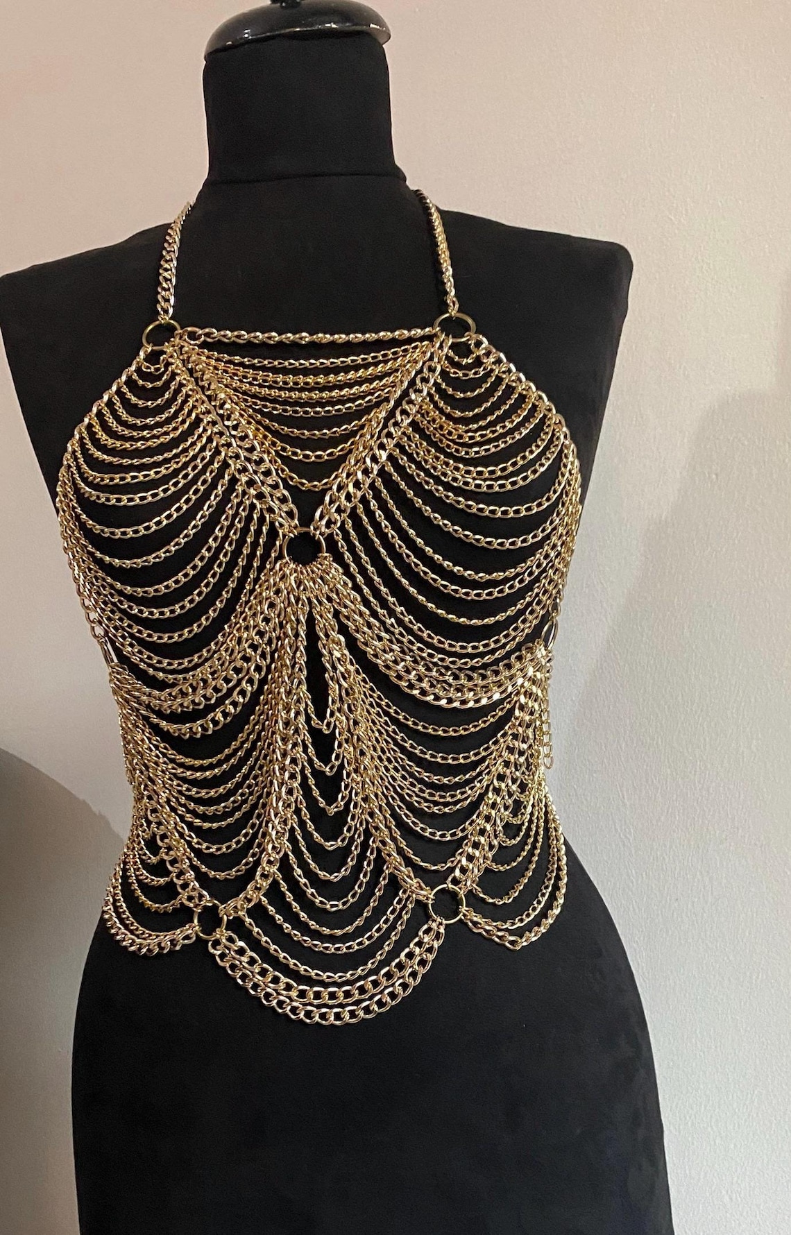 Gold Multi Layered Body Chain Bralette: Rave Festival Top - Etsy