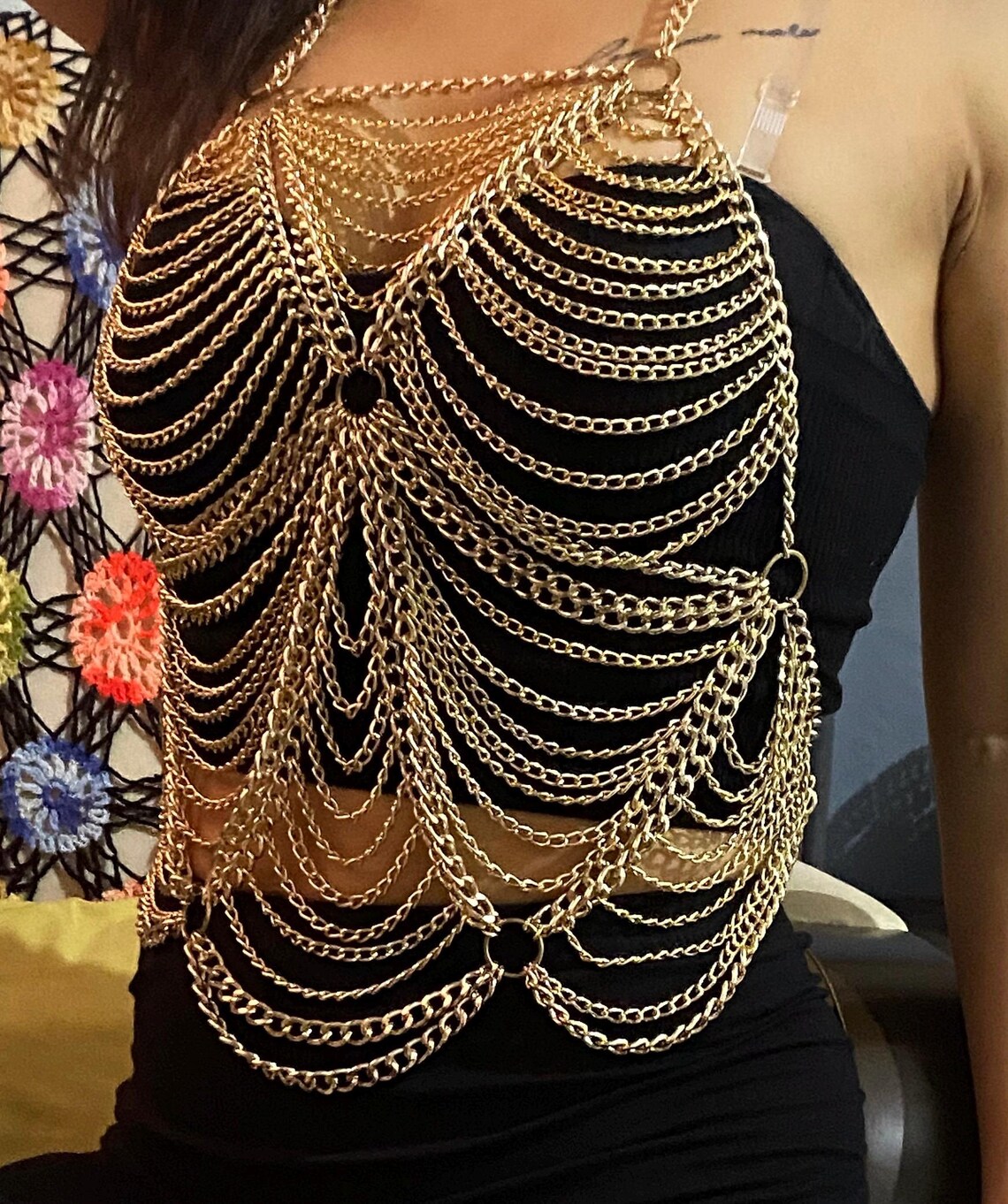 Gold Multi Layered Body Chain Bralette: Rave Festival Top - Etsy