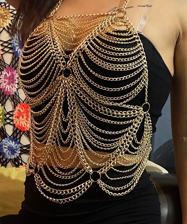 Gold Multi Layered Body Chain Bralette: Rave Festival Top - Etsy