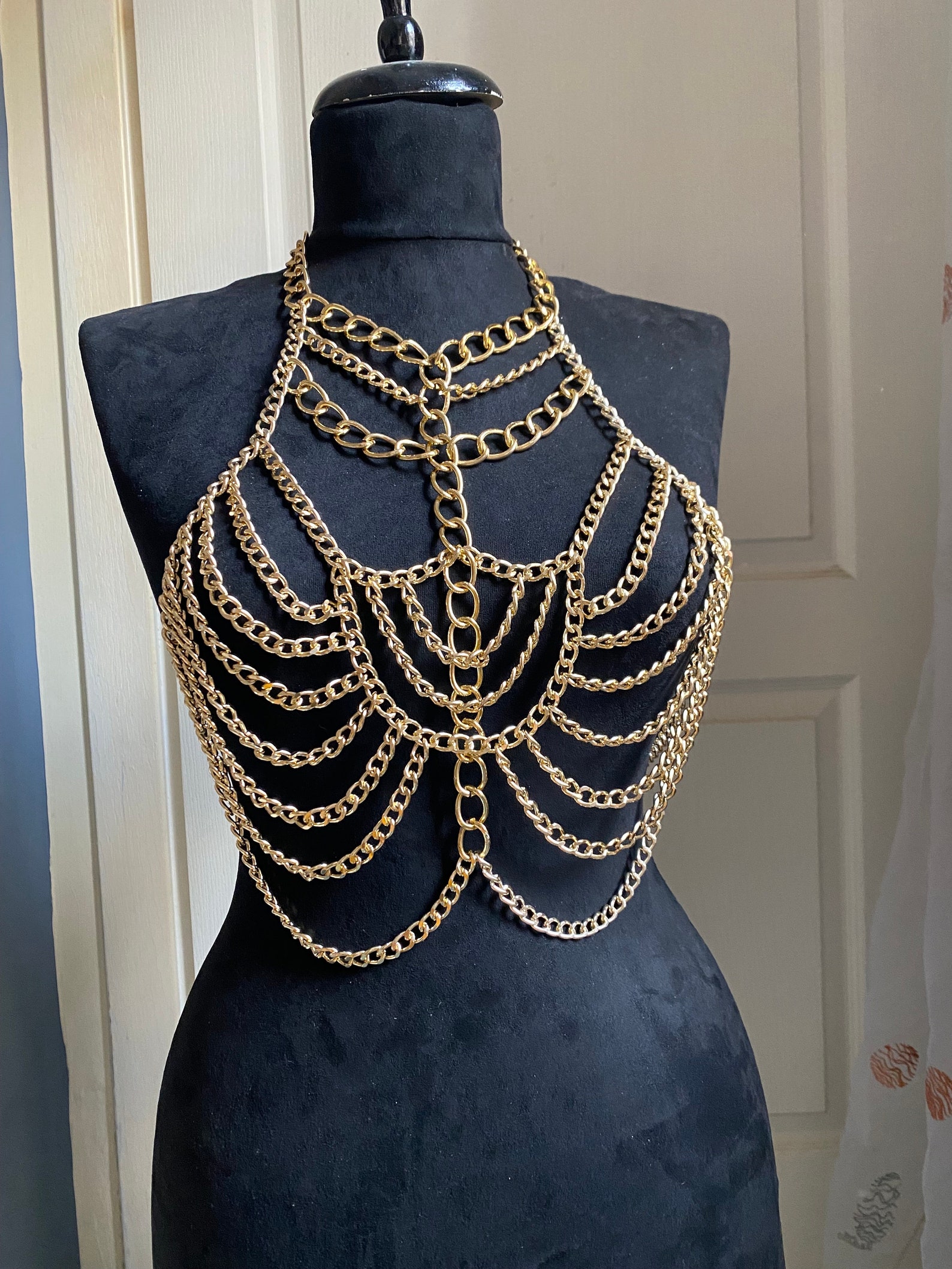 Gold Multi Layered Body Chain Bralette: Rave Festival Chain Top - Etsy