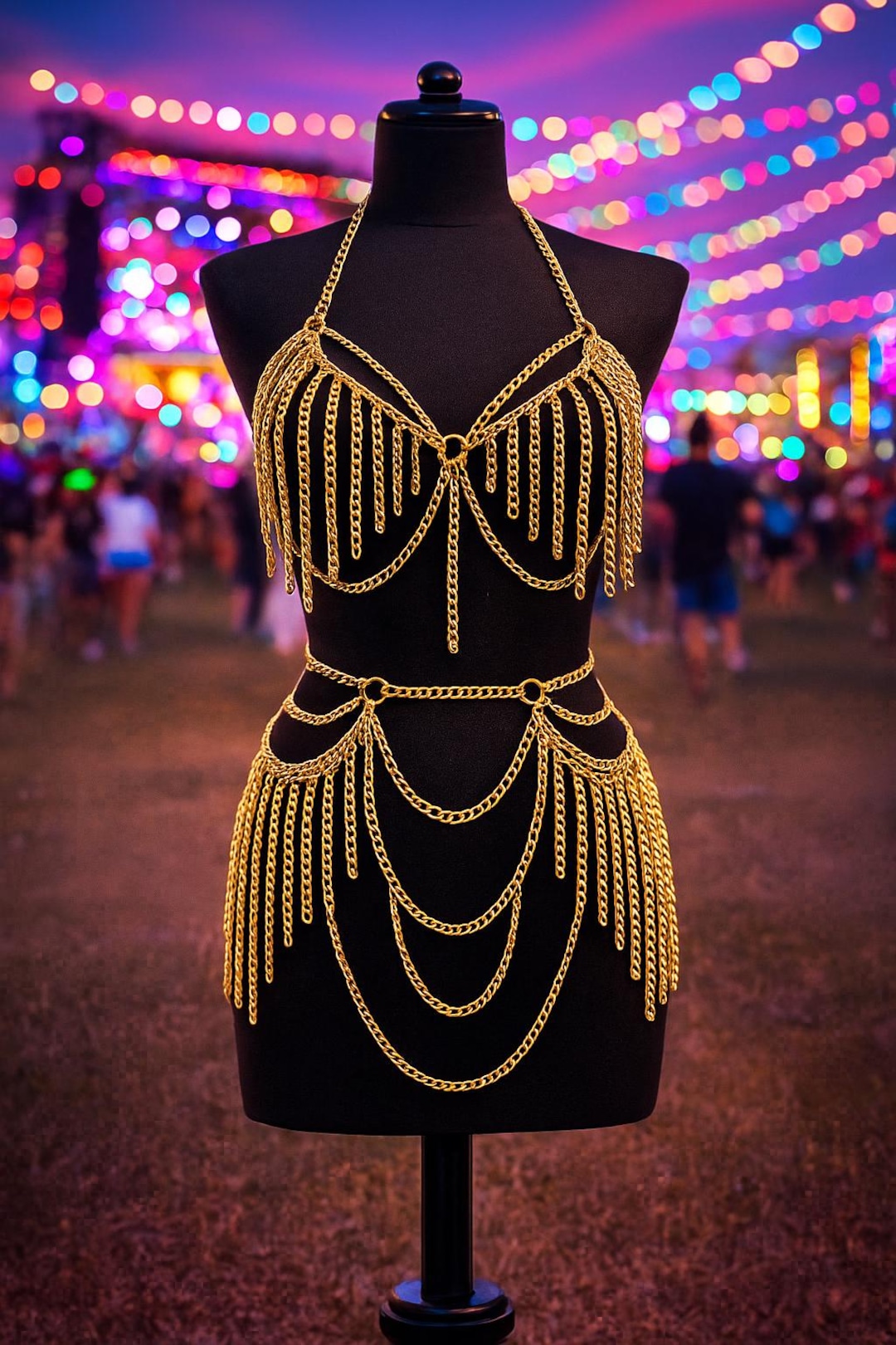 Handmade Gold Chain Dress, Festival Rave Outfit - Etsy