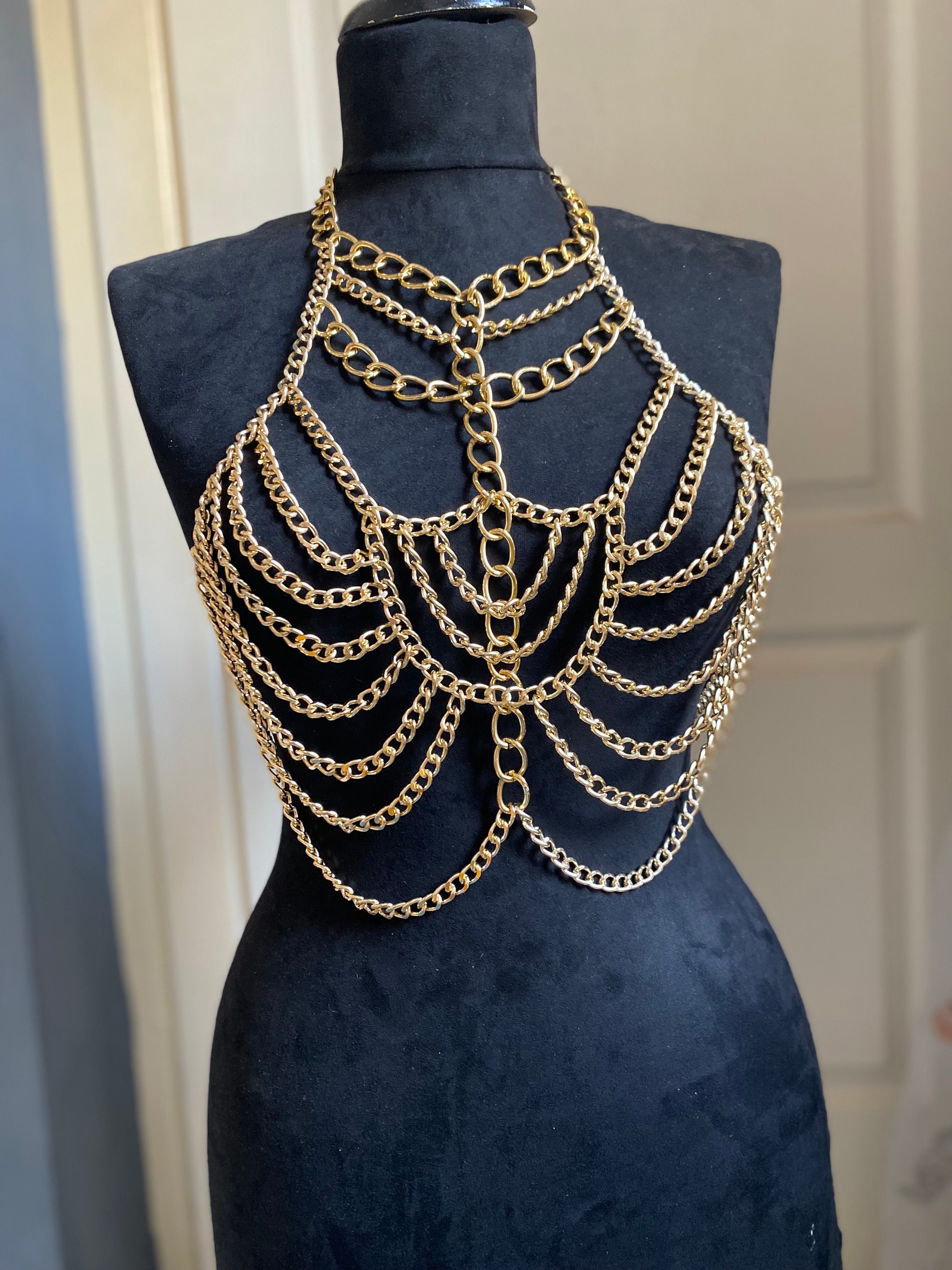 Gold Multi Layered Body Chain Bralette: Rave Festival Chain Top - Etsy