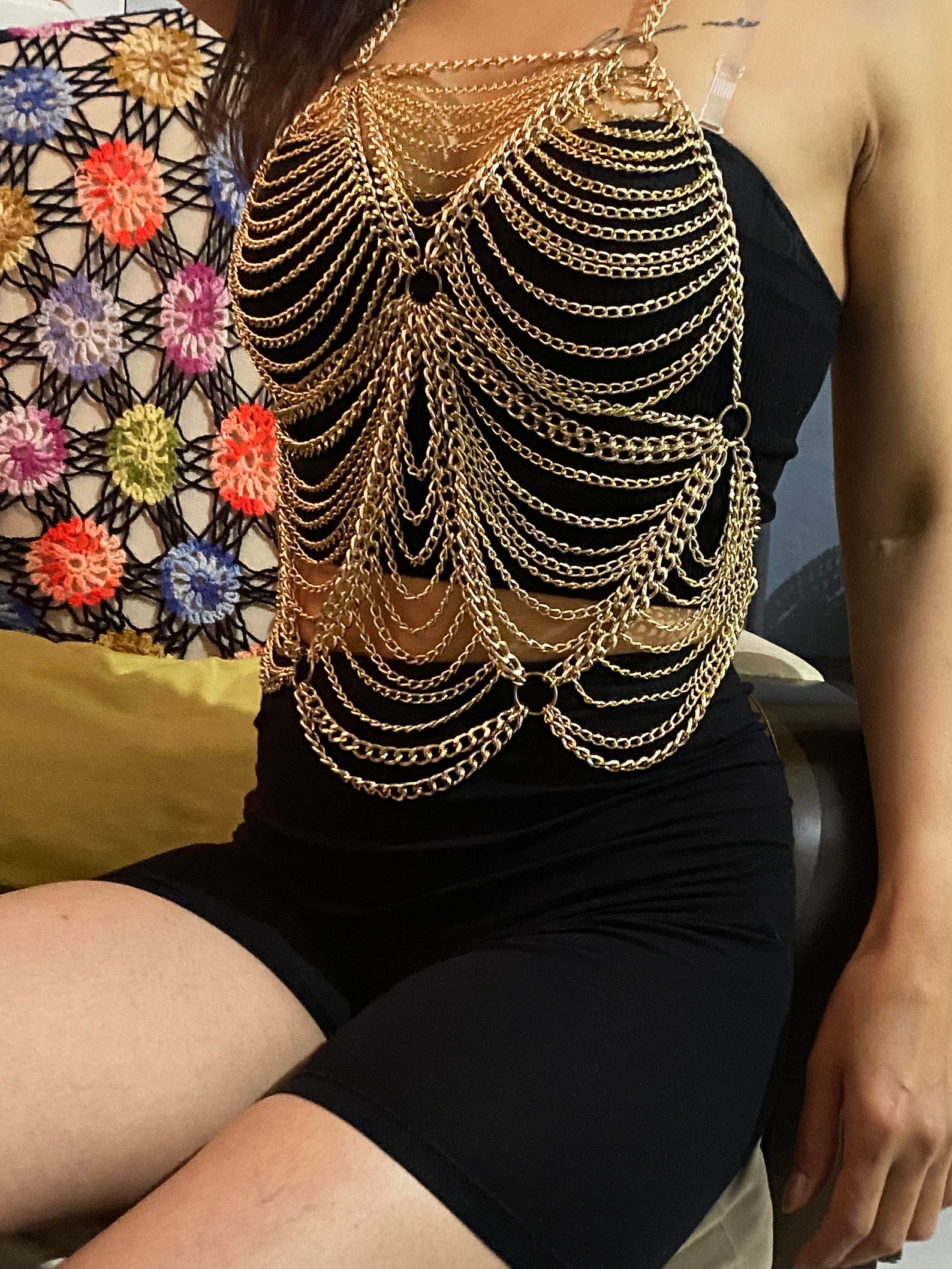 Gold Festival Multi Layered Body Chain Bralette, Rave Chain Top, Boho ...