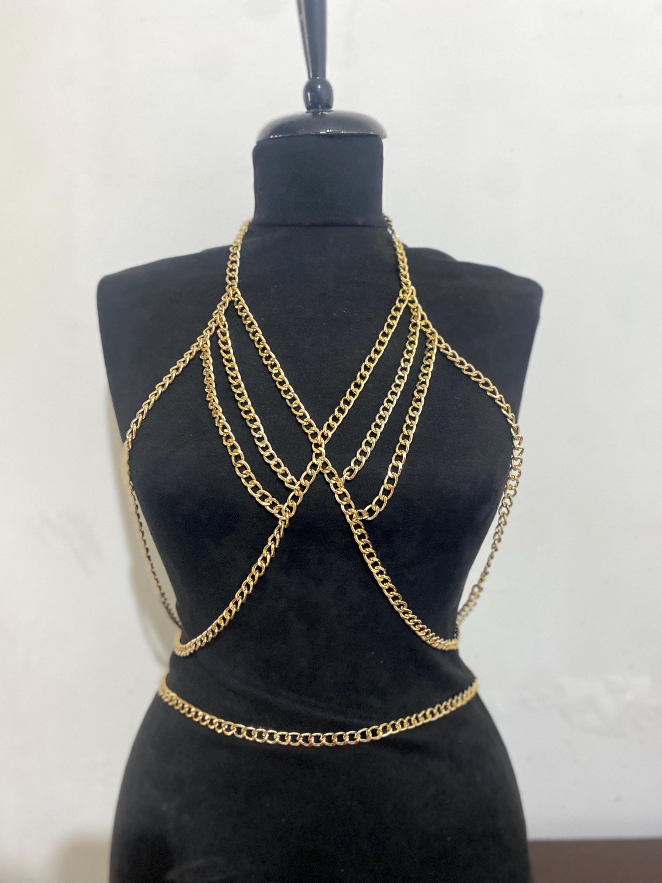 Gold Body Chain Harness, Luxury Layered Gold Body Jewelry, Statement ...
