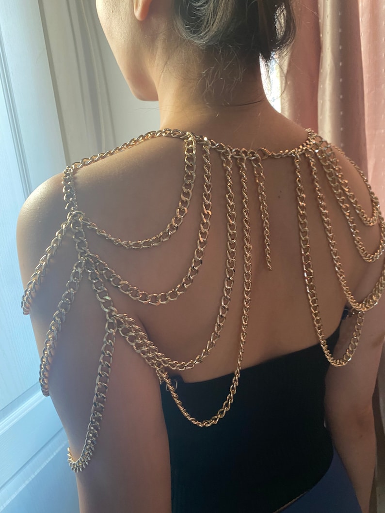 Layered Gold Shoulder Chain: Fringed Boho Body Jewelry - Etsy