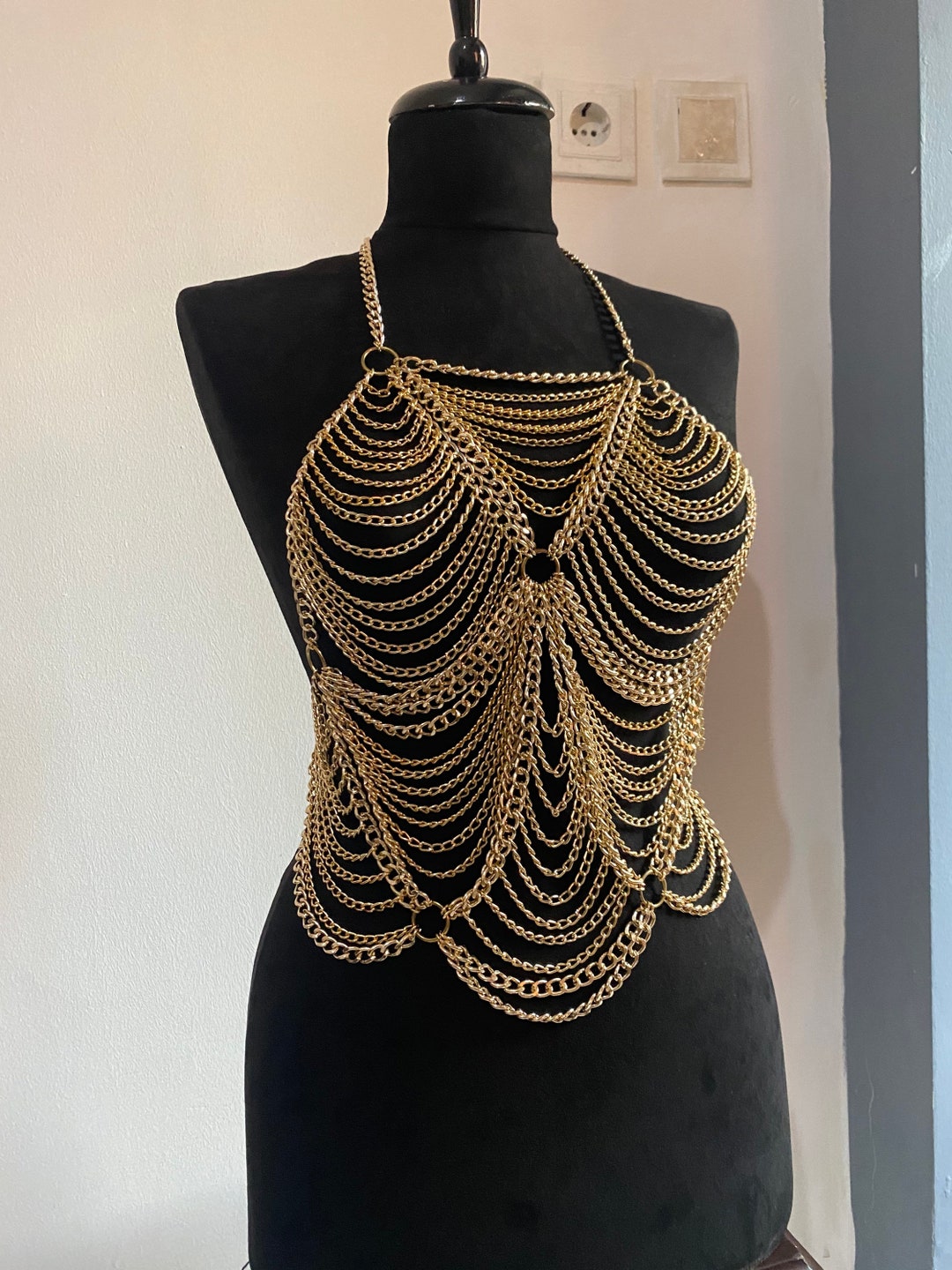 Gold Multi Layered Body Chain Bralette: Rave Festival Top - Etsy