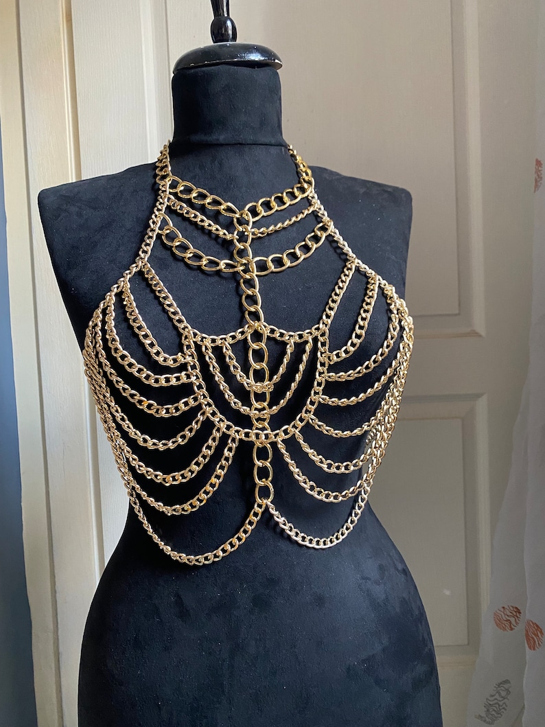 Gold Multi Layered Body Chain Bralette: Rave Festival Chain Top - Etsy