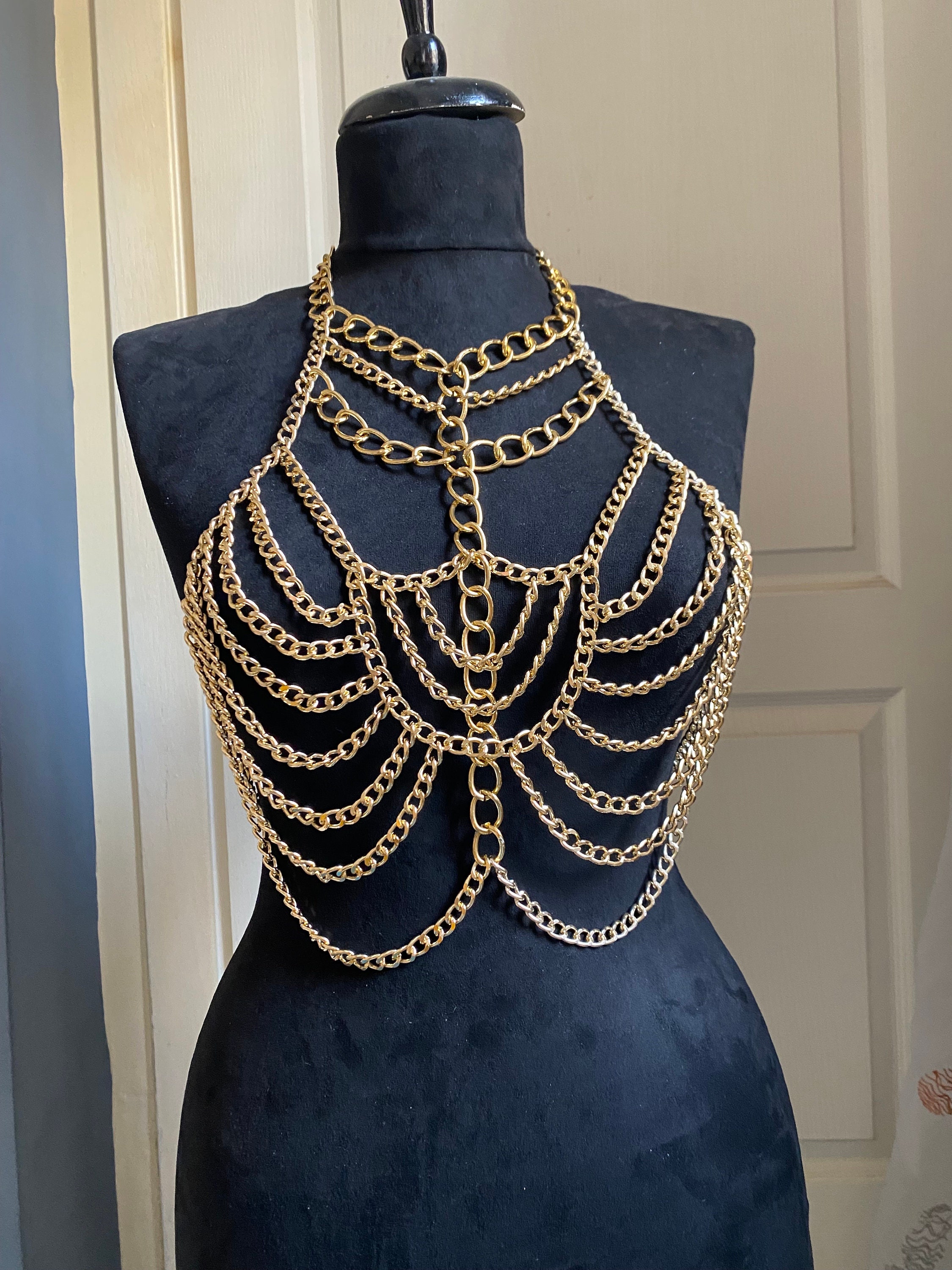 Gold Multi Layered Body Chain Bralette: Rave Festival Chain Top - Etsy