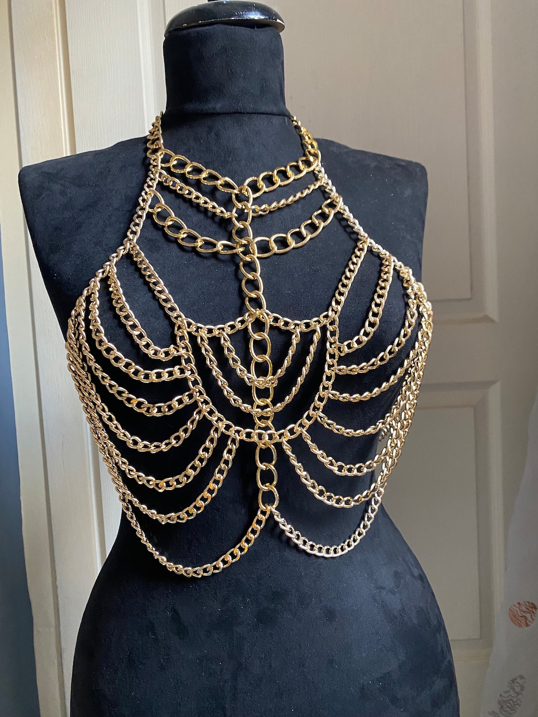 Gold Multi Layered Body Chain Bralette: Rave Festival Chain Top - Etsy