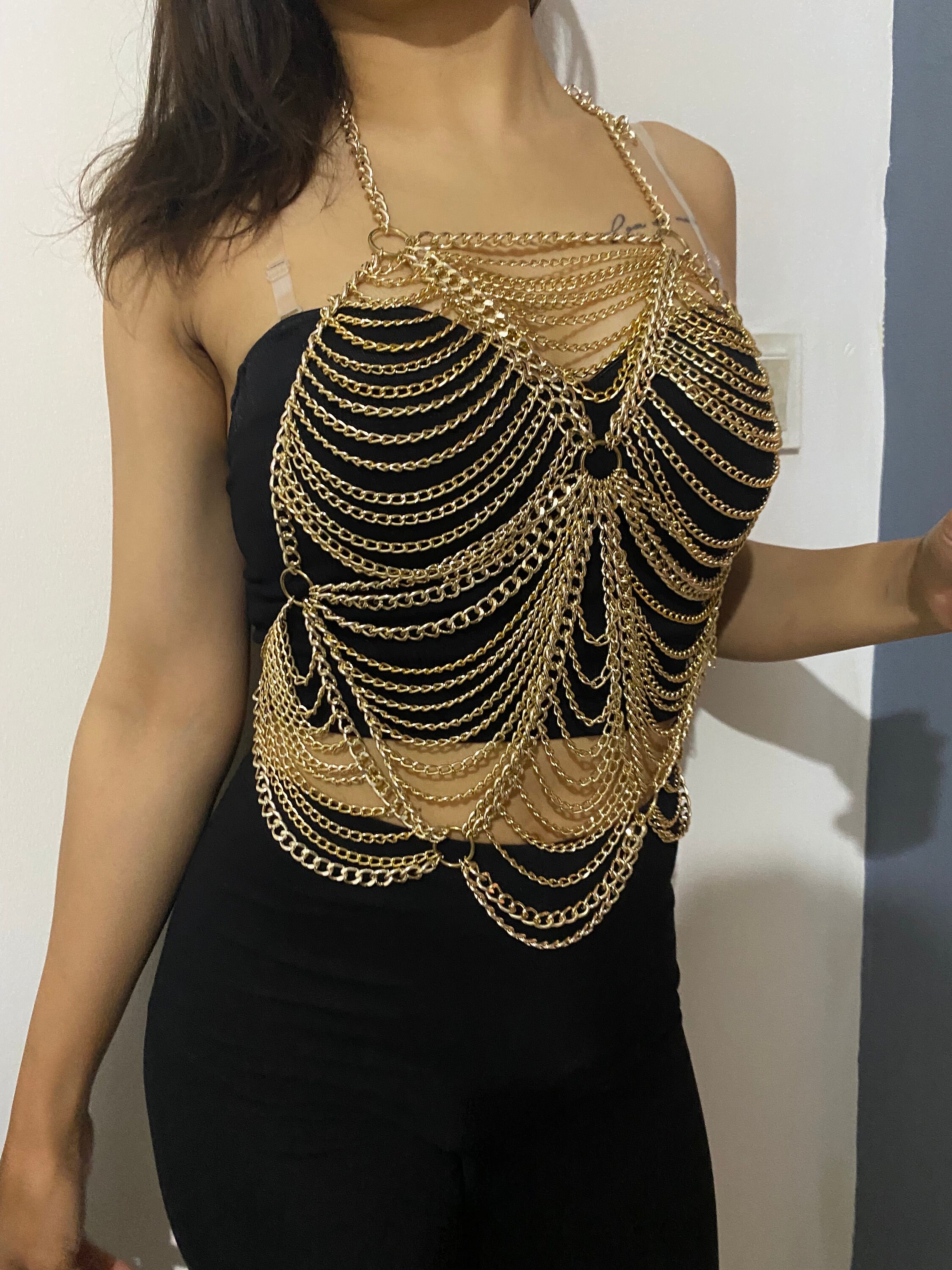Gold Multi Layered Body Chain Bralette: Rave Festival Top - Etsy