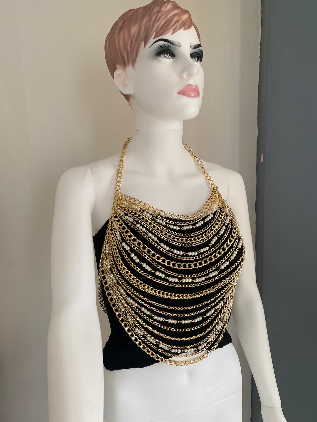 Pearl Body Chain Bralette: Gold Festival Rave Top - Etsy