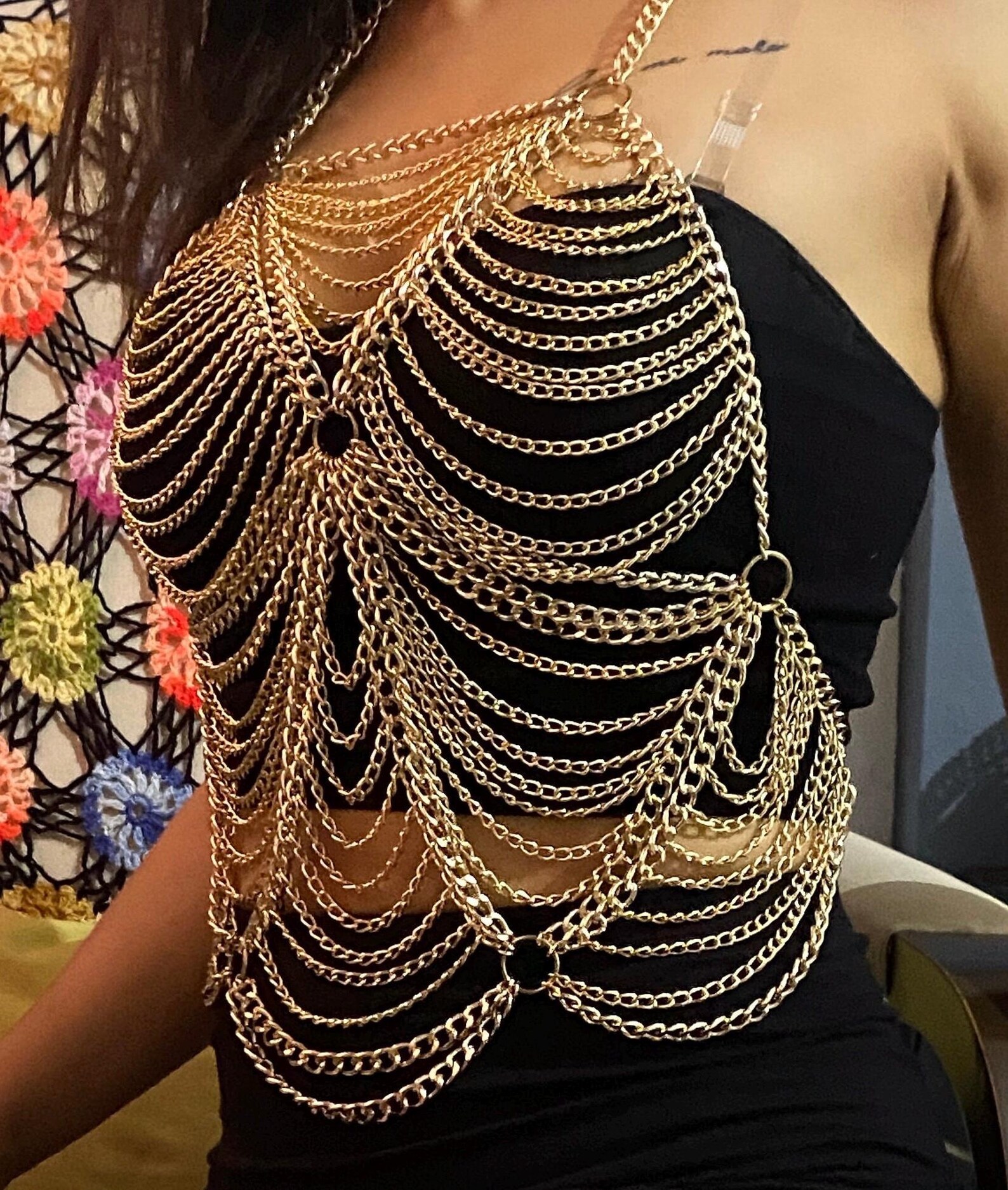 Gold Multi Layered Body Chain Bralette: Rave Festival Top - Etsy