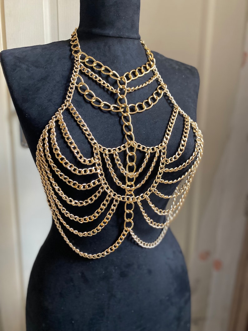 Gold Multi Layered Body Chain Bralette: Rave Festival Chain Top - Etsy
