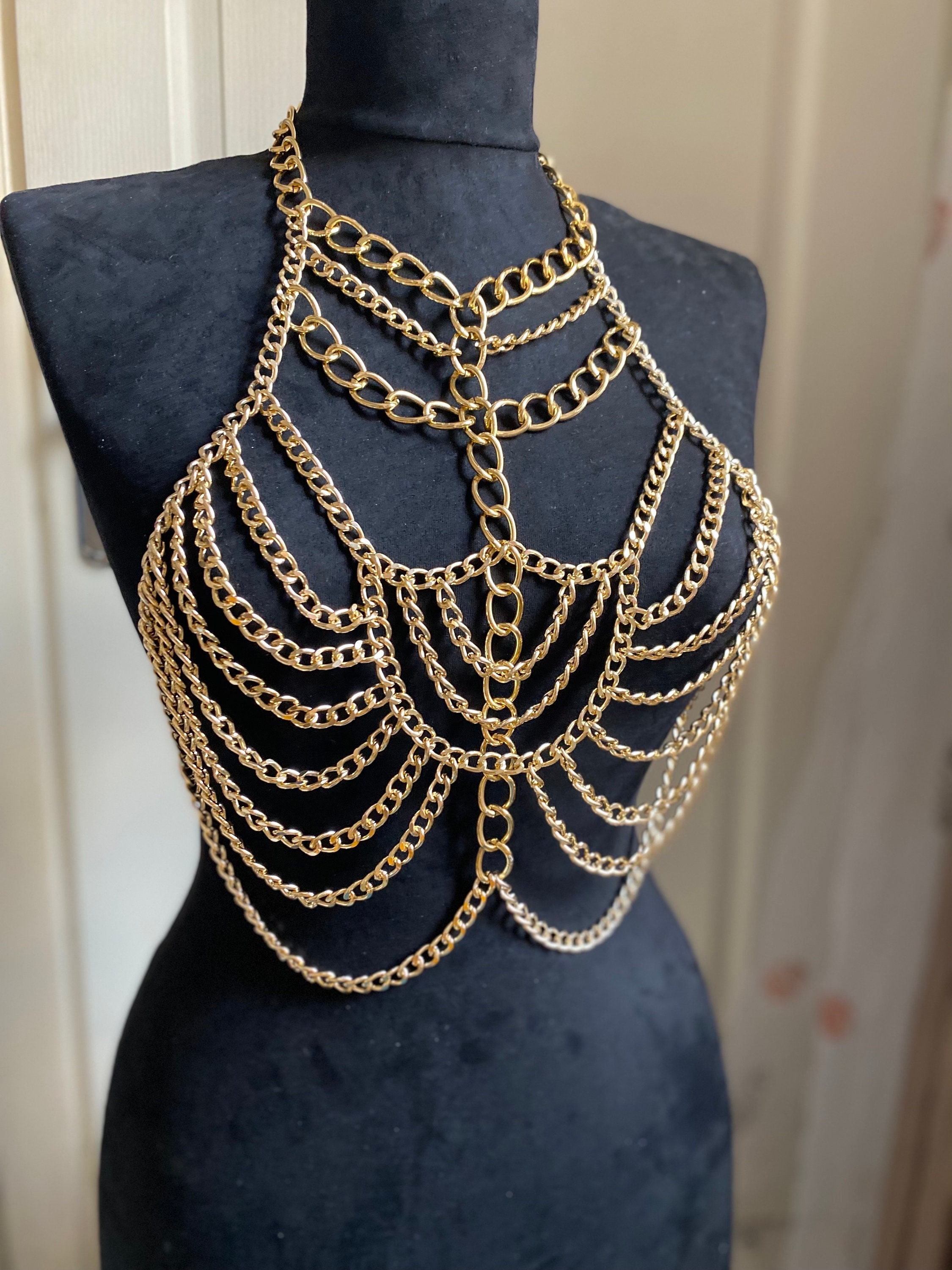 Gold Multi Layered Body Chain Bralette: Rave Festival Chain Top - Etsy
