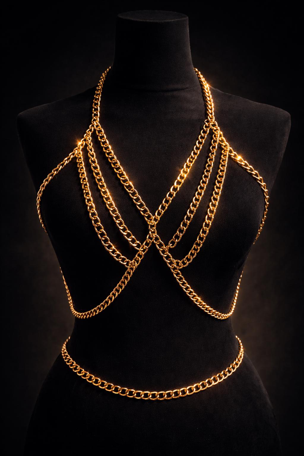 Gold Body Chain Harness, Luxury Layered Gold Body Jewelry, Statement ...