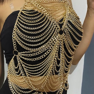 Gold Multi Layered Body Chain Bralette: Rave Festival Top - Etsy