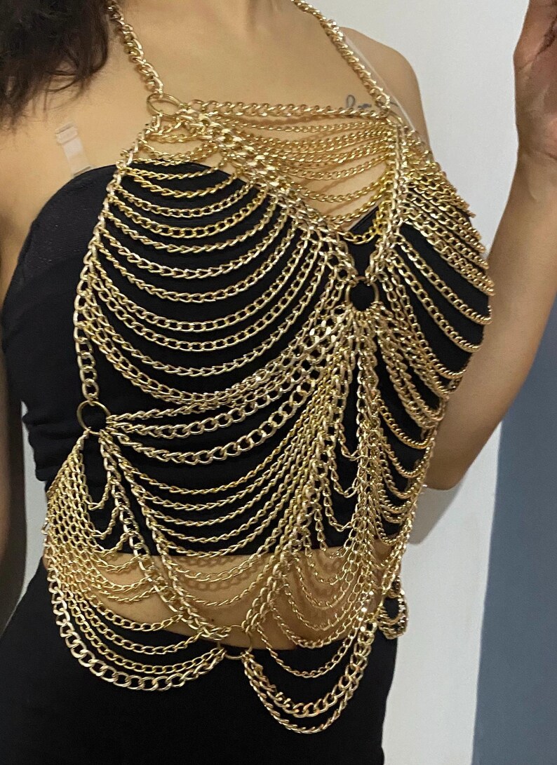 Gold Multi Layered Body Chain Bralette: Rave Festival Top - Etsy