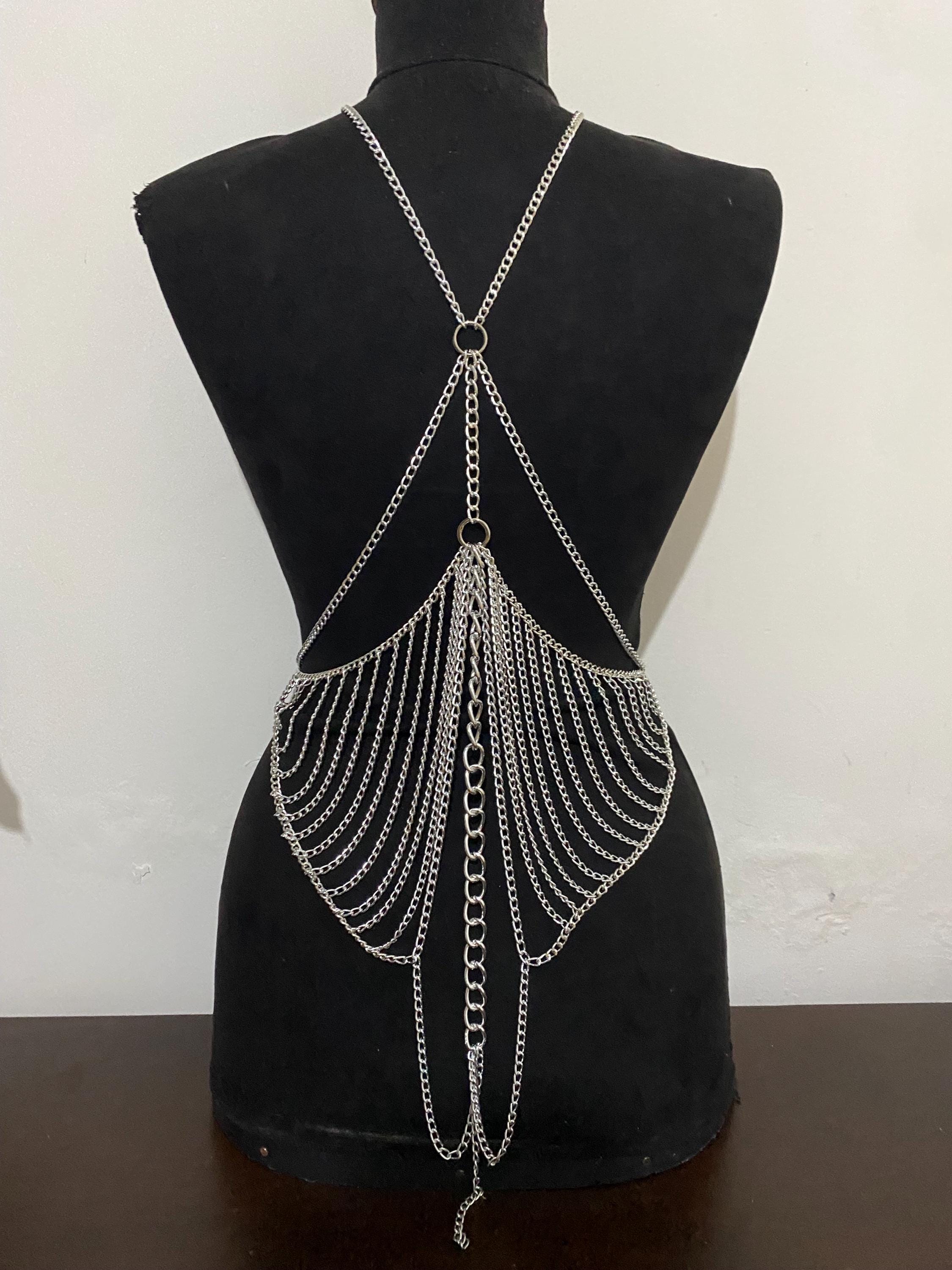 Silver Back Body Chain • Draped Festival Harness Jewelry - Etsy