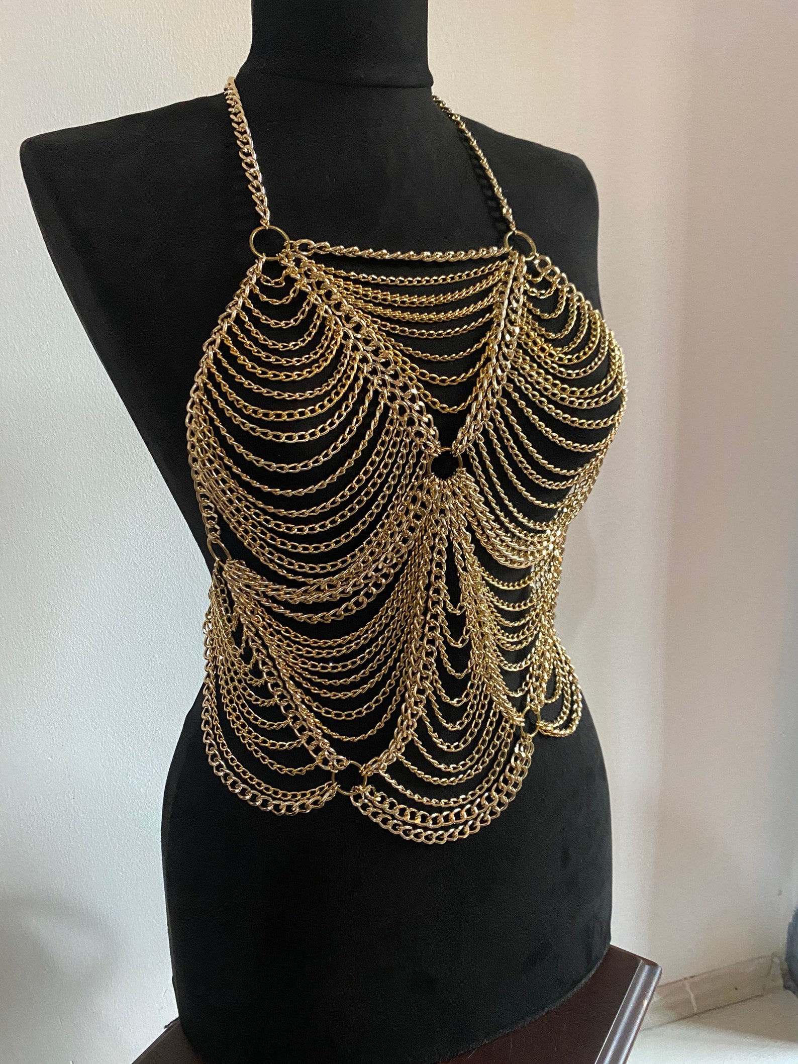 Gold Festival Multi Layered Body Chain Bralette, Rave Chain Top, Boho ...