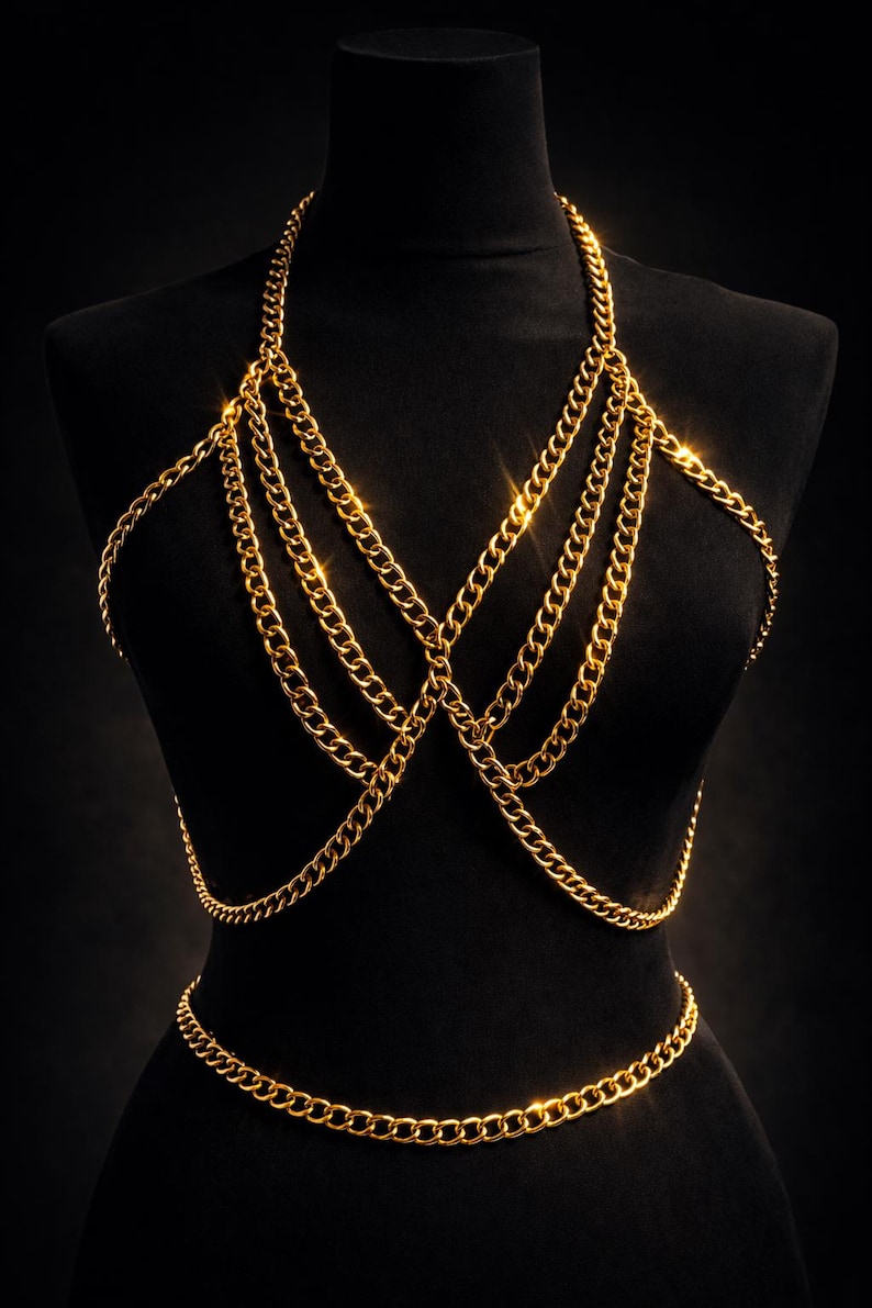 Gold Body Chain Harness, Luxury Layered Gold Body Jewelry, Statement ...