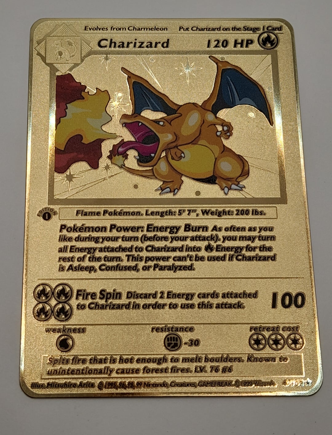 Custom Collectable Gold Metal Pokemon Card Charizard - Etsy