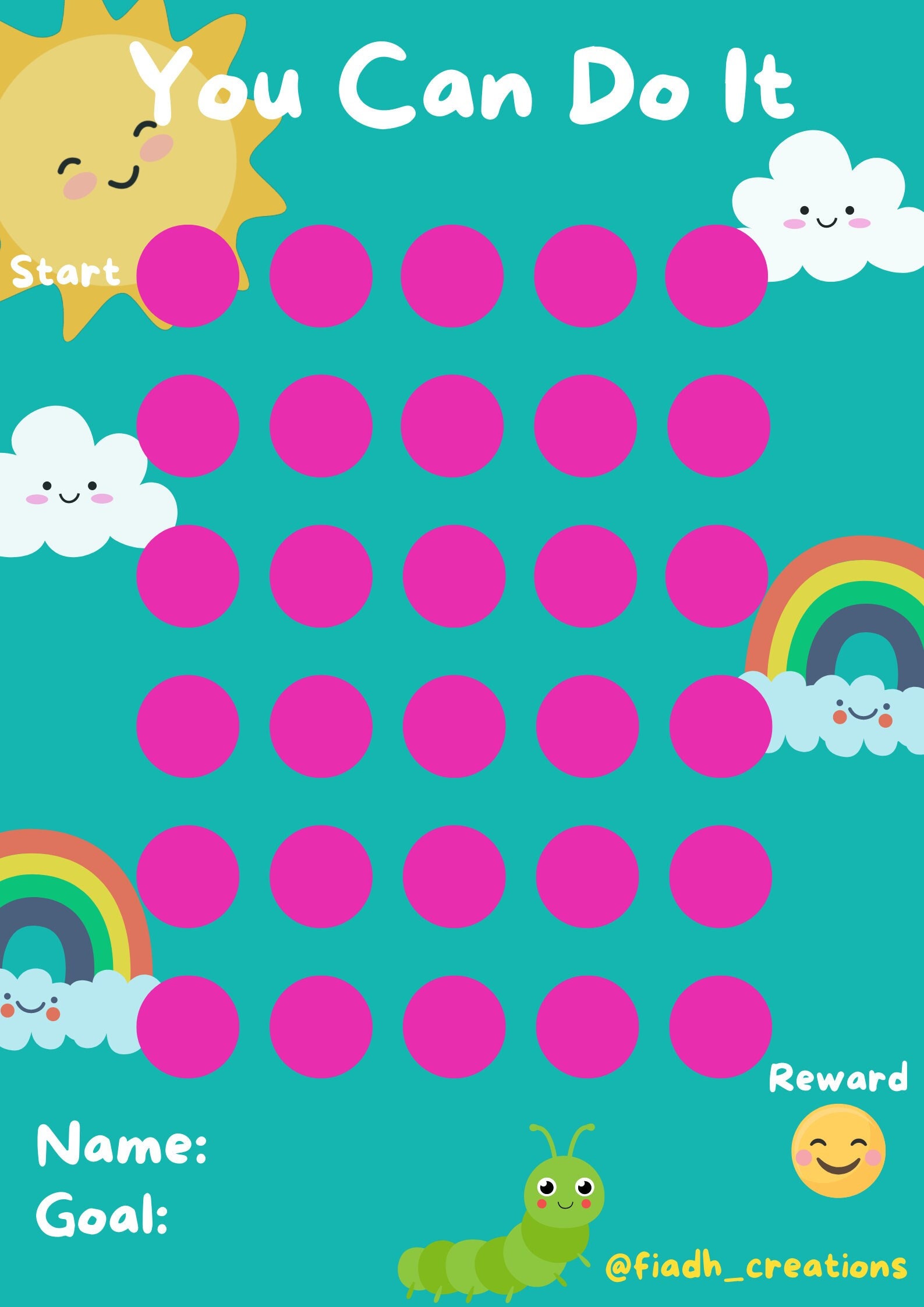 You Can Do It Reward Chart Clouds Sun Rainbow Caterpillar Happy ...