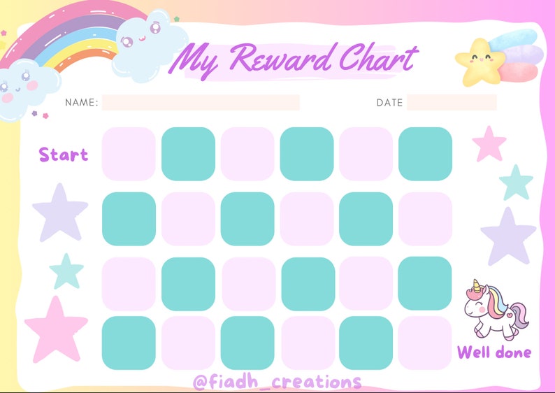 Unicorn Reward Chart PDF | Digital Download| Stars | Rainbow ...