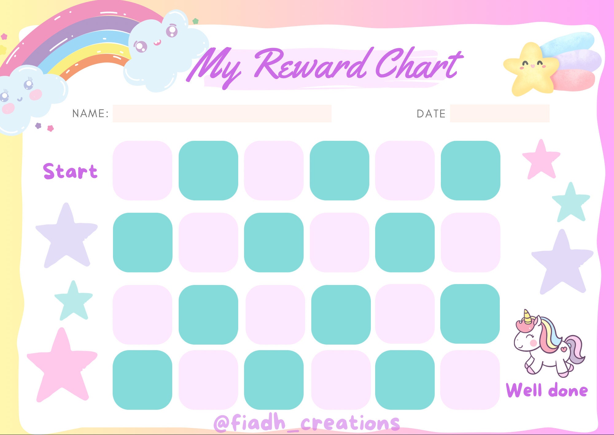 Unicorn Reward Chart PDF | Digital Download| Stars | Rainbow ...