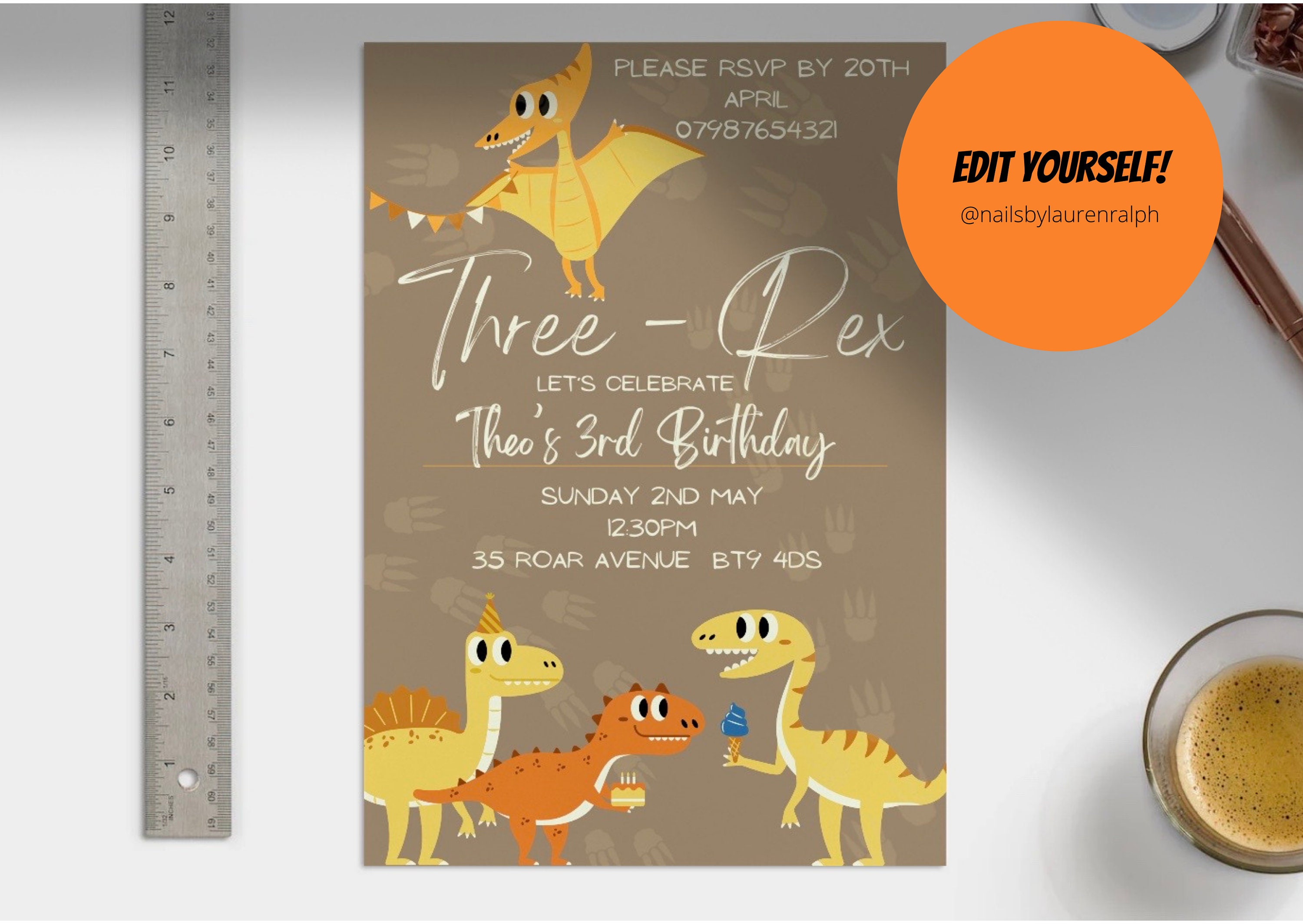 Three-rex Party Invite - EDITABLE TEMPLATE - Etsy