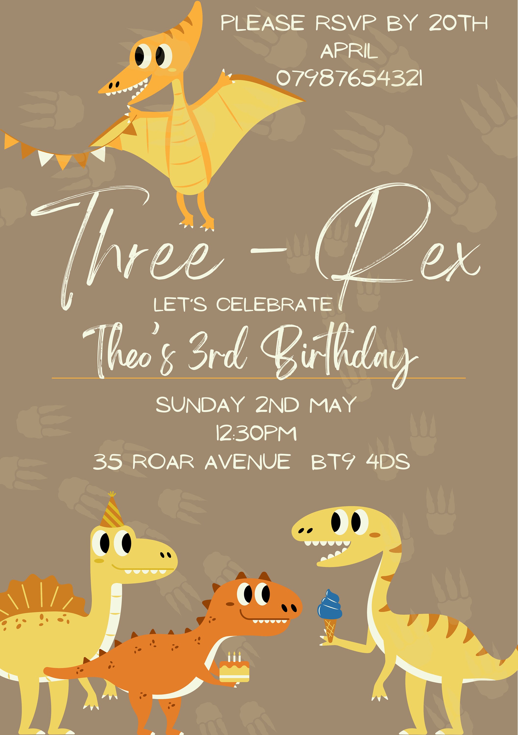 Three-rex Party Invite - EDITABLE TEMPLATE - Etsy