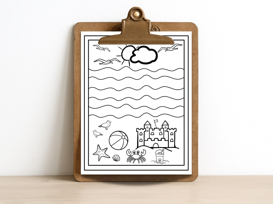 Hand-drawn Printable Day at the Beach Coloring Page - Etsy