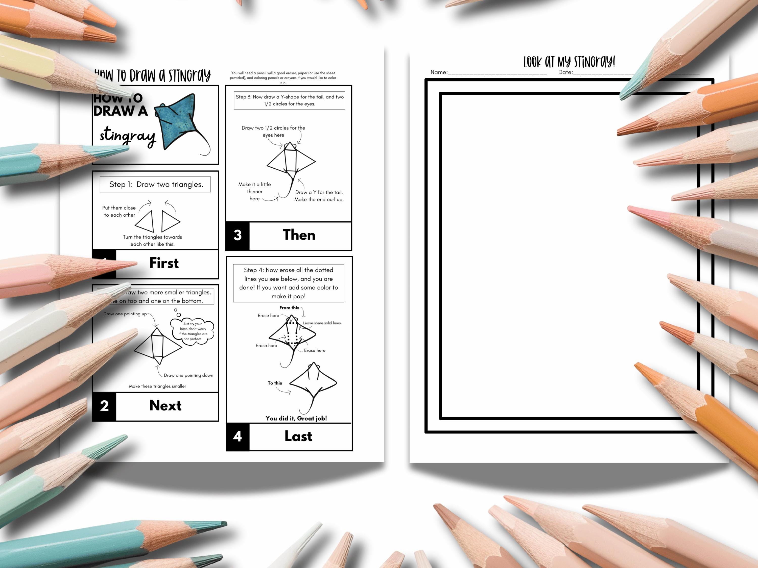 How to Draw Stingray Activity | Directed Drawing Shapes for Kids ...