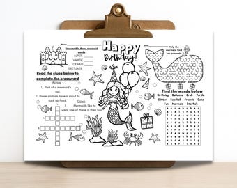 Printable Mermaid Birthday Activity Coloring Pages for Kids | Word ...