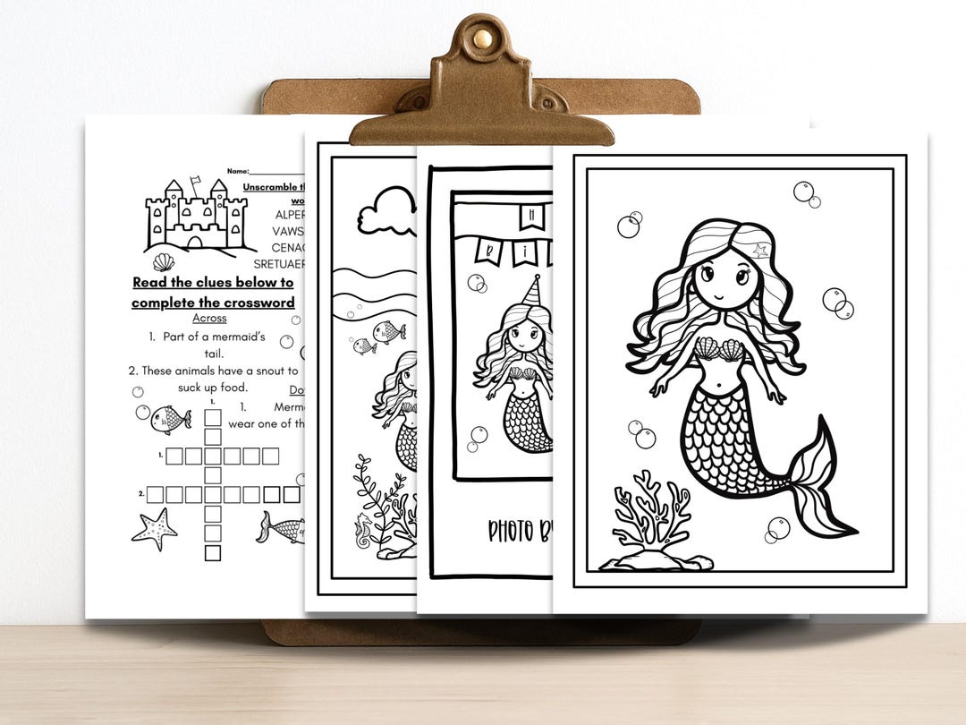 Mermaid Coloring Pages Bundle | Birthday Party Activity (digital ...