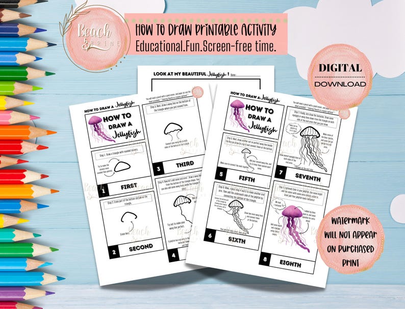How to Draw A Jellyfish Printable Educational Activity for Kids. Screen ...