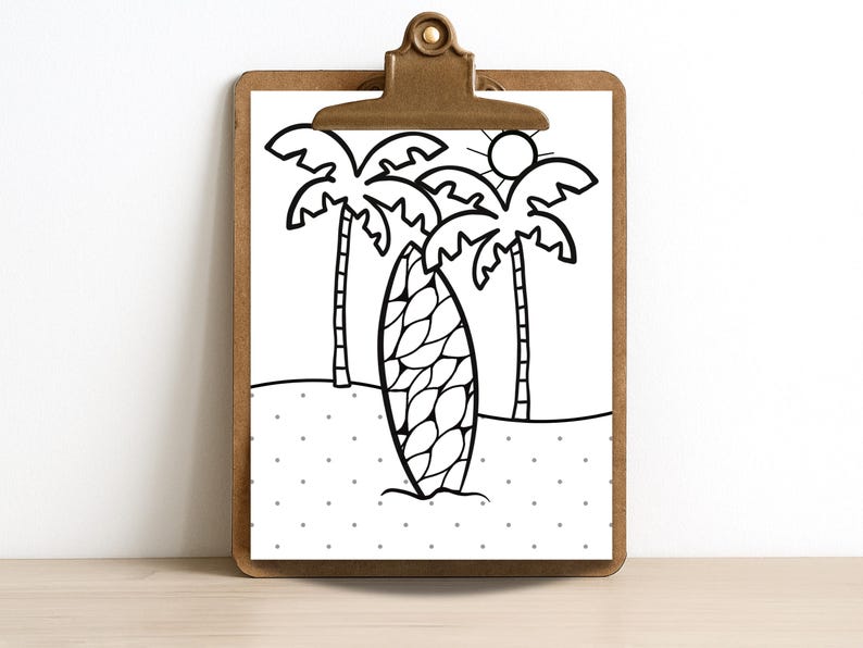 Printable Coloring Page Bundle | the Surf Shack | Surfboards and Palm ...