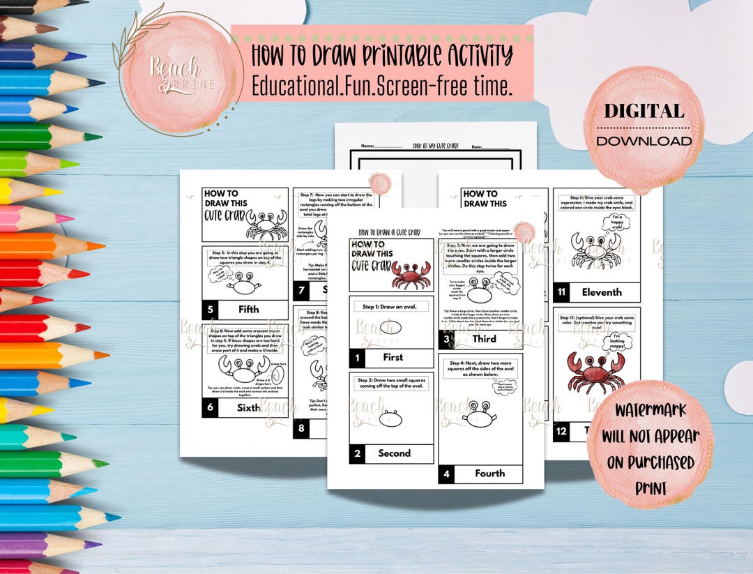 How to Draw A Cute Crab Educational Activity for Kids, Learn to Draw ...