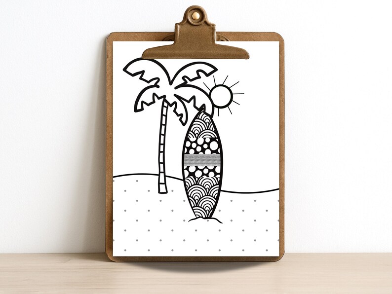 Printable Coloring Page Bundle | the Surf Shack | Surfboards and Palm ...
