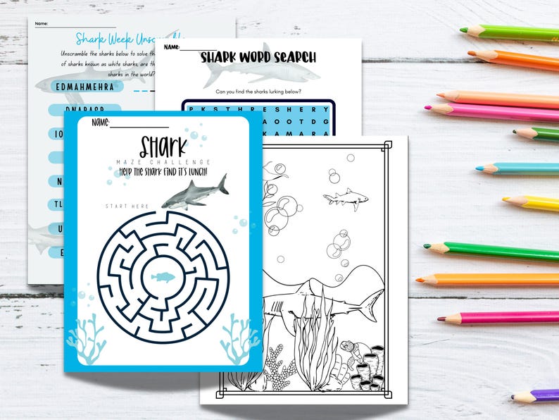 Shark Party Printable Bundle: Games, Banner, Cupcake Toppers (digital ...