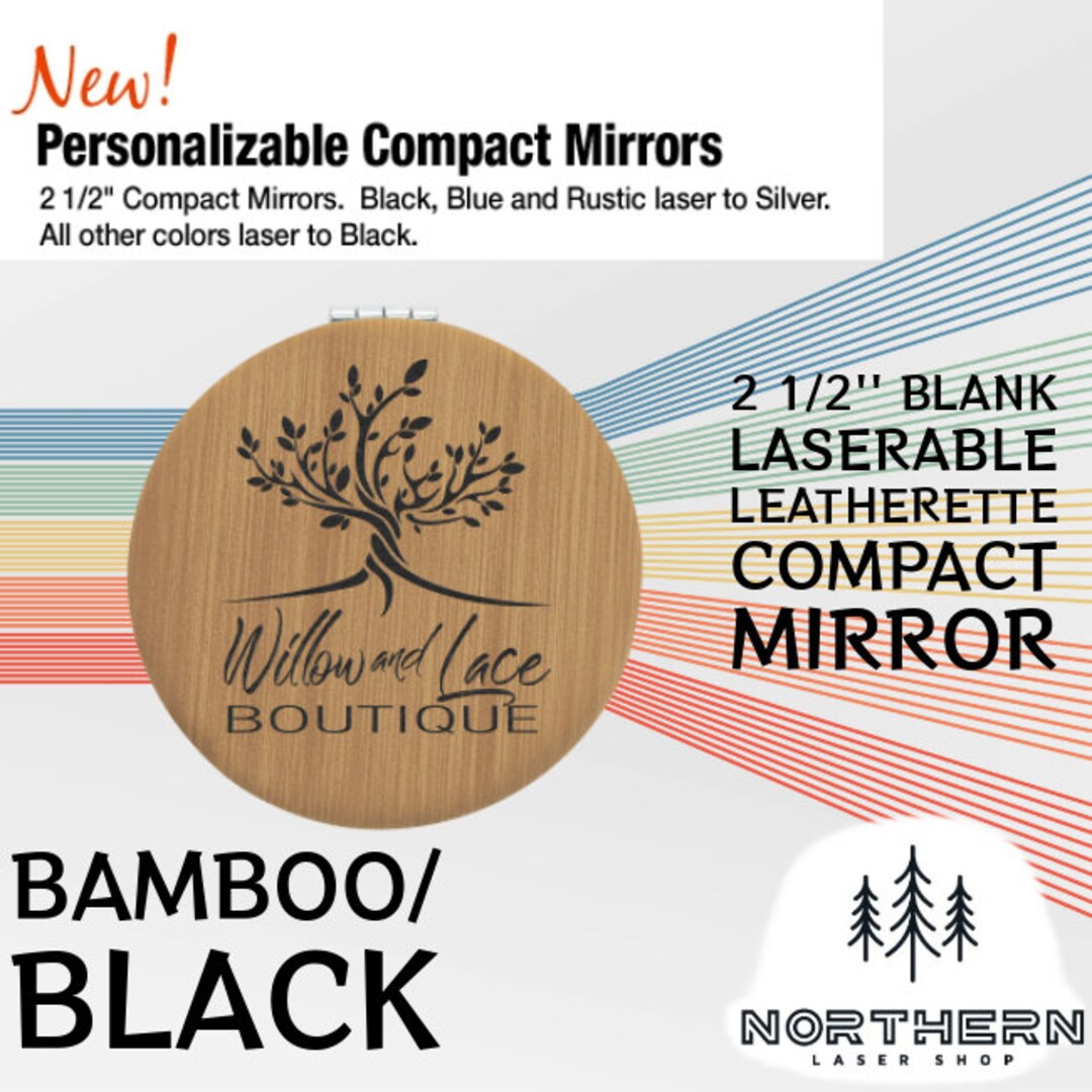 Bamboo Laserable Leatherette Compact Mirror (2 1/2") Laser Engraving ...