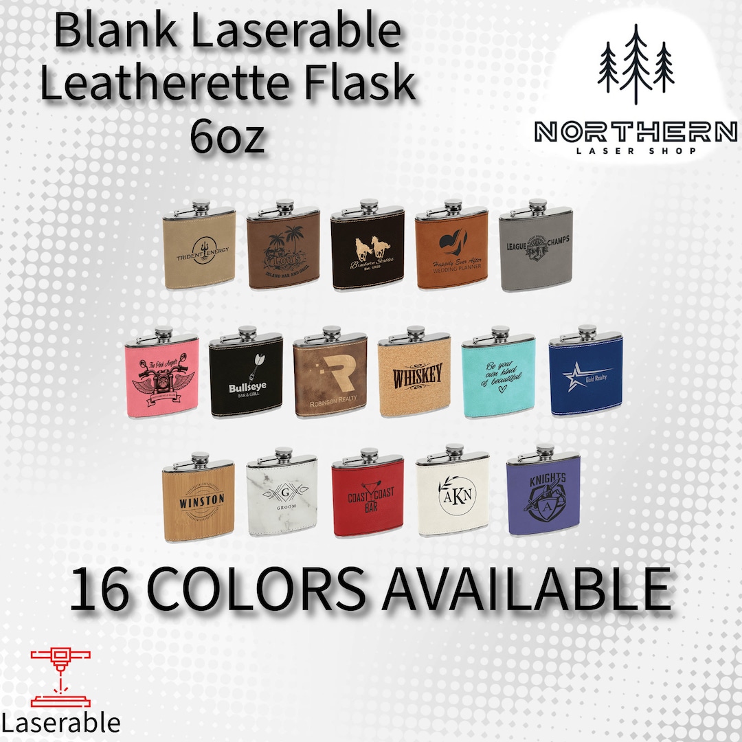 Blank Laserable Leatherette Stainless Steel Flask (6oz) Laser Engraving ...