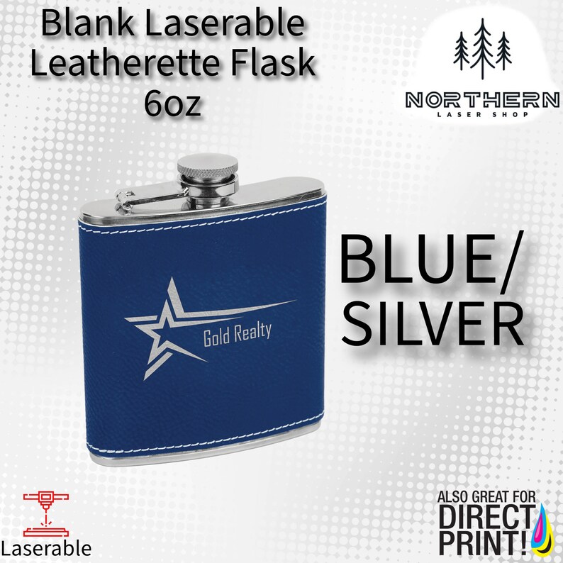 Blank Laserable Leatherette Stainless Steel Flask (6oz) Laser Engraving ...