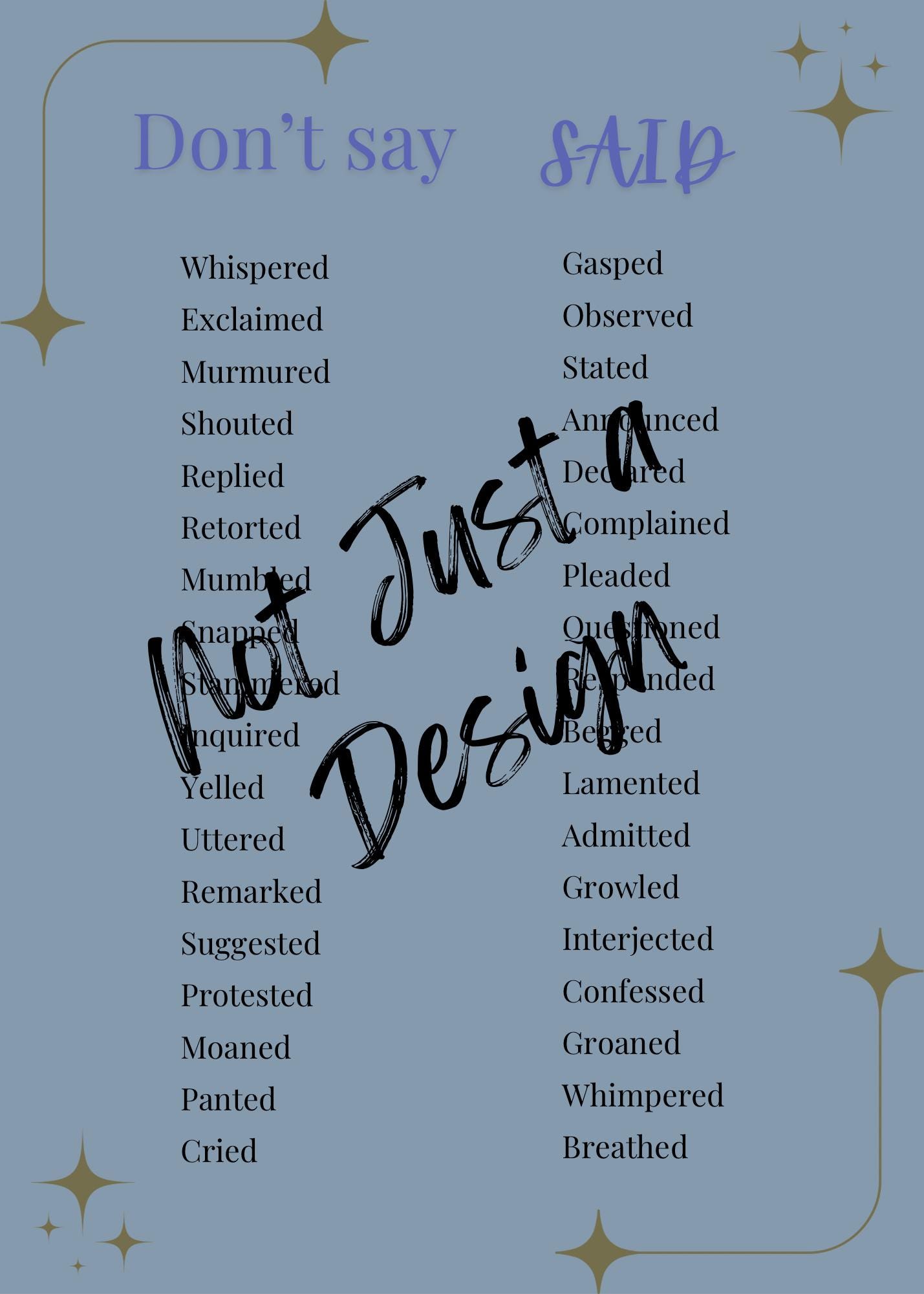 Dont Say That A Synonym Cheat Sheet for Writers - Etsy