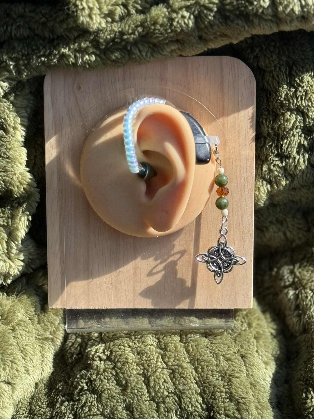 Green Stone Celtic Knot Hearing Aid Charm: Boho Beaded Hearring Jewelry ...