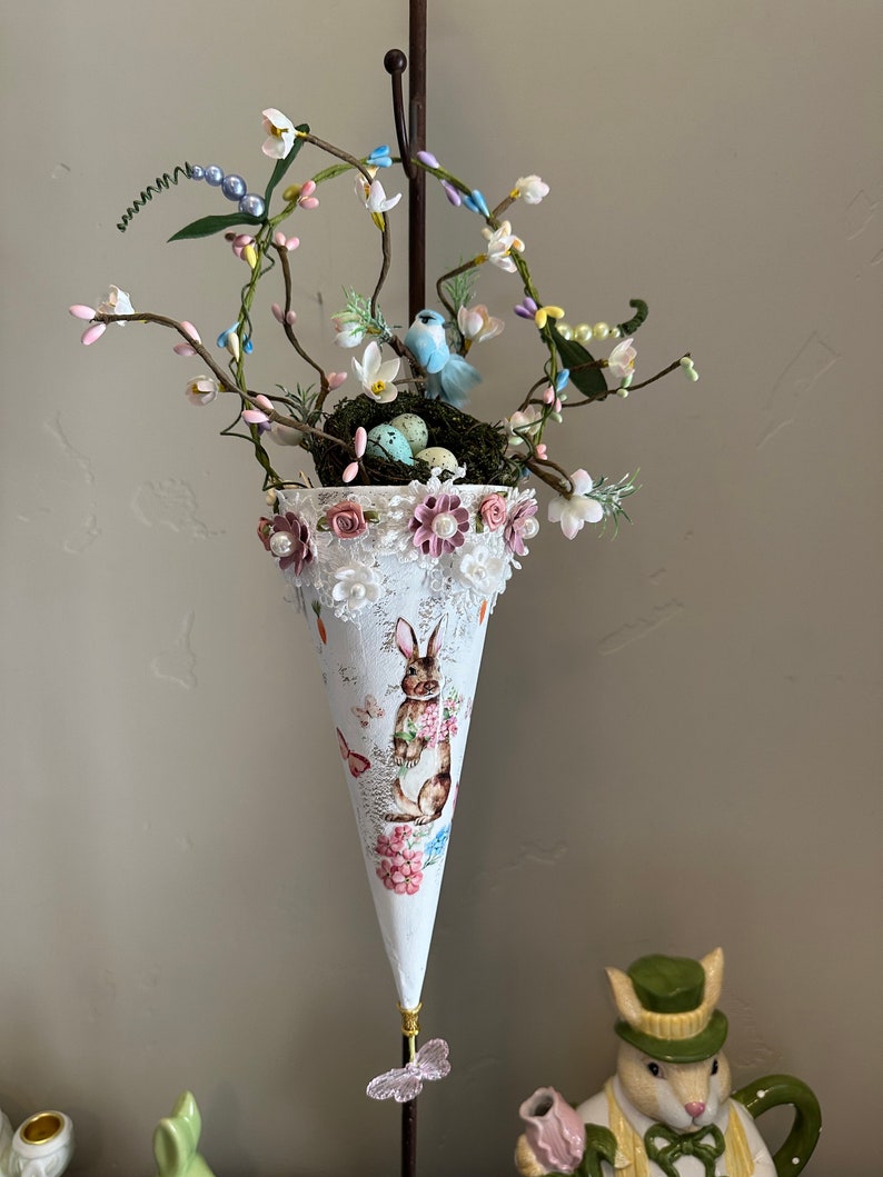 Easter Decoration | Victorian Cone | Easter Bunny | Lace Trimmed | Bird ...