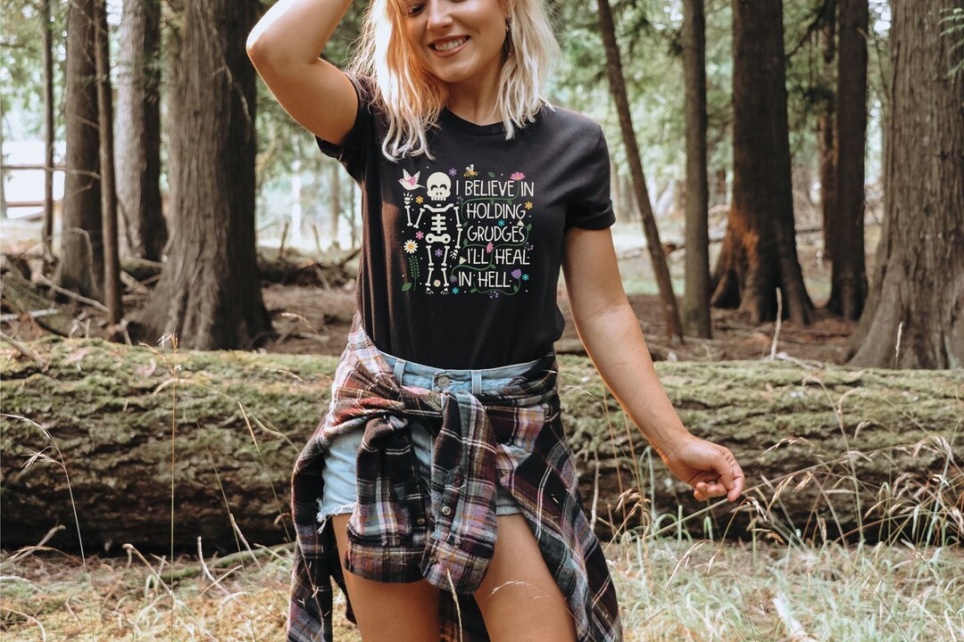 Funny Holding Grudge Burn in Hell Skeleton BOHO Boutique Shirt for ...