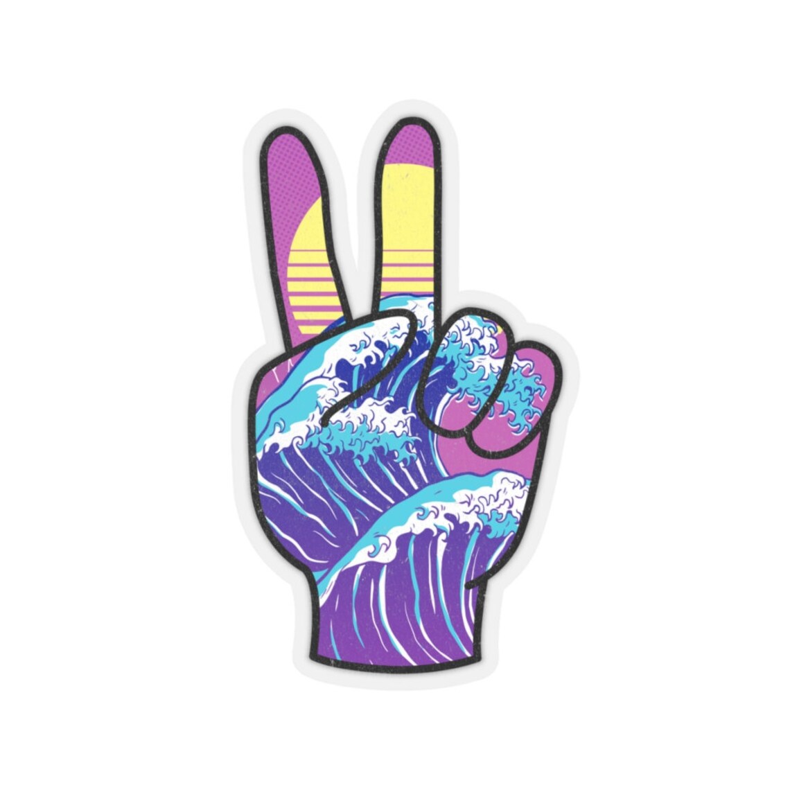 Kanagawa Wave Peace Hand Sign Kiss-cut Sticker Indoor Only - Etsy
