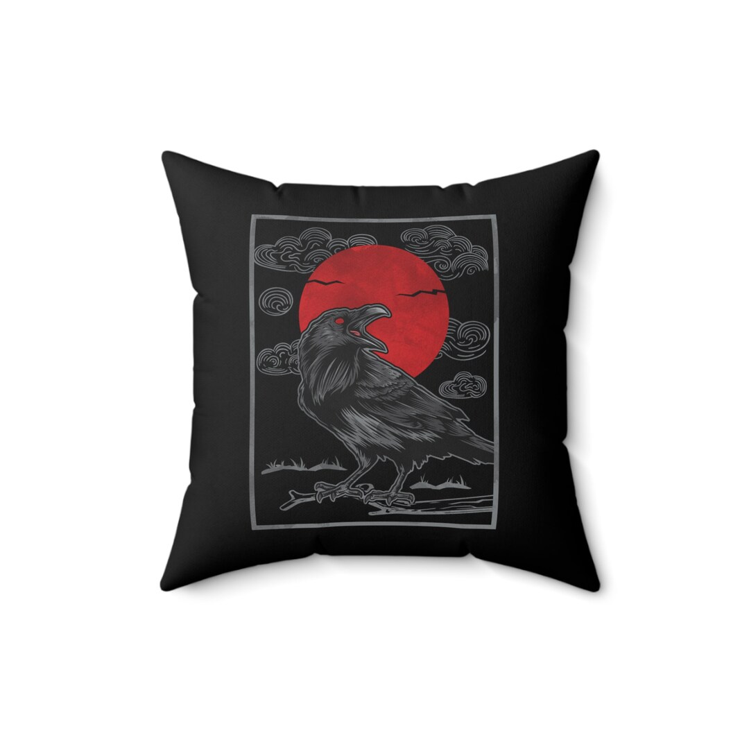 Gothic Raven Red Moon Crow Goblincore Dark Academia Gift Indoor Throw ...