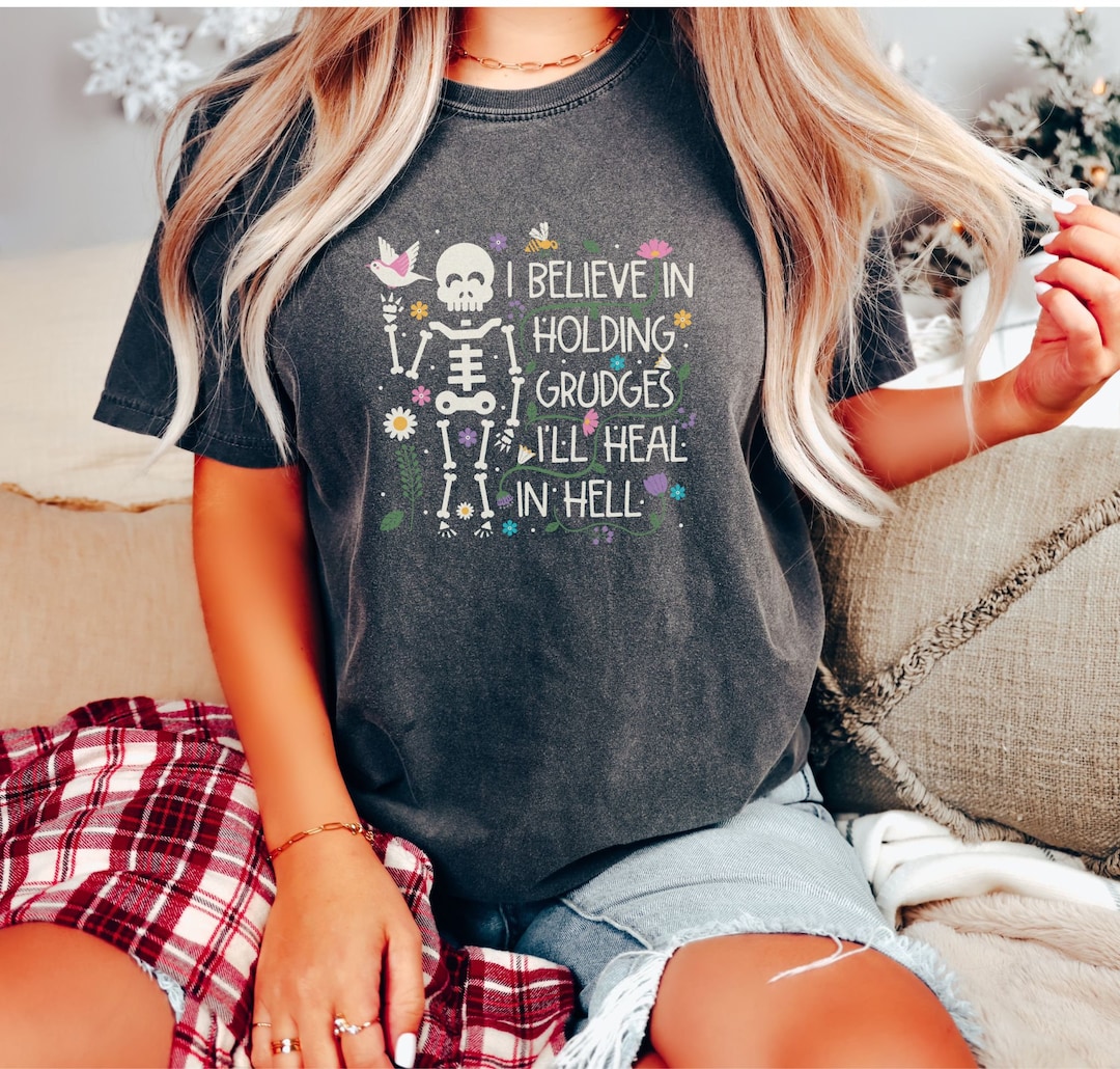 Funny Holding Grudge Burn in Hell Skeleton BOHO Boutique Shirt for ...
